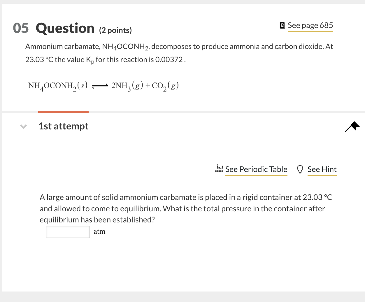 Solved A large amount of solid ammonium carbamate is placed | Chegg.com