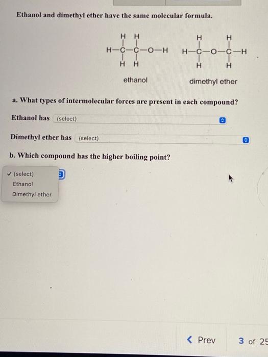 Solved Ethanol and dimethyl ether have the same molecular | Chegg.com