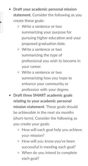 Solved - Draft your academic personal mission statement. | Chegg.com