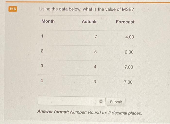 Solved Using the data below, what is the value of RMSE? | Chegg.com