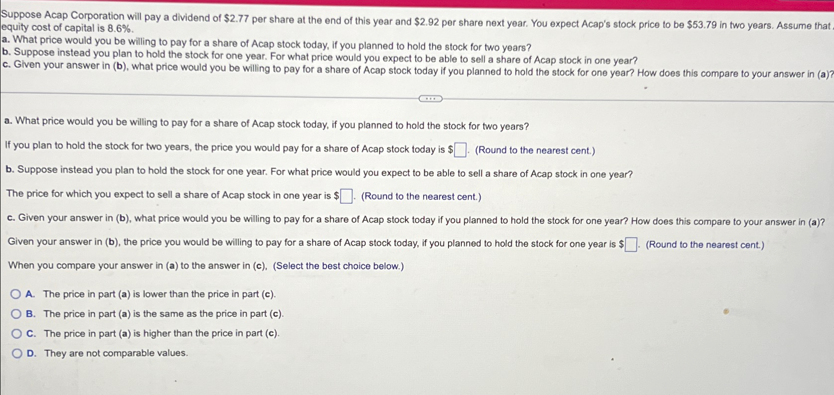 Solved Suppose Acap Corporation will pay a dividend of $2.77 | Chegg.com