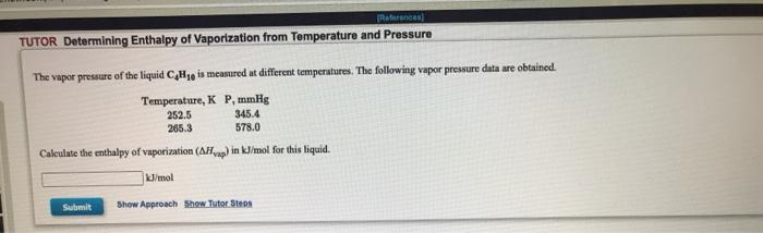 Solved References TUTOR Determining Enthalpy of Vaporization | Chegg.com