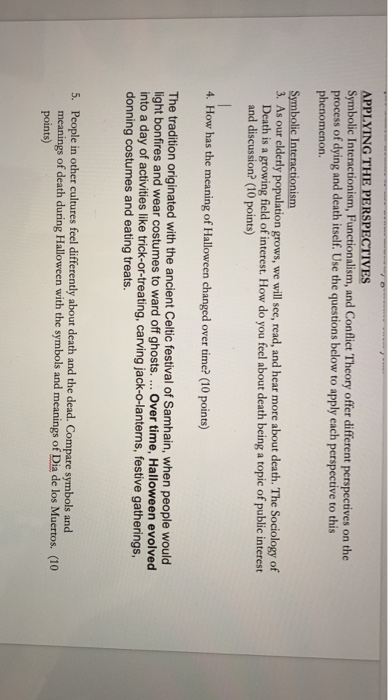 APPLYING THE PERSPECTIVES Symbolic Interactionism, | Chegg.com