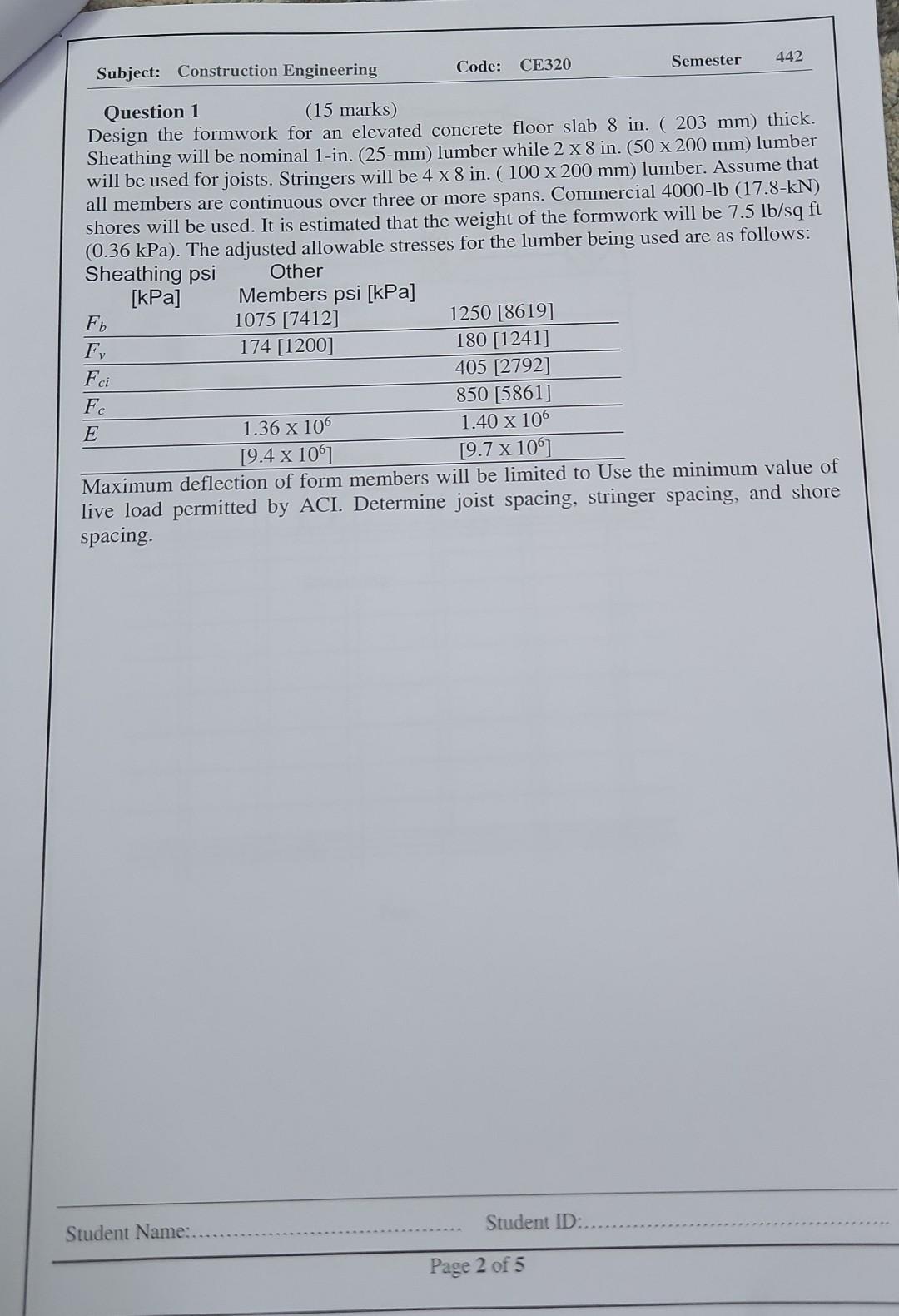 Solved Question 1 (15 marks) Design the formwork for an | Chegg.com
