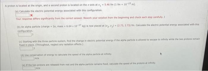 Solved proton is located at the origin, and a second proton | Chegg.com
