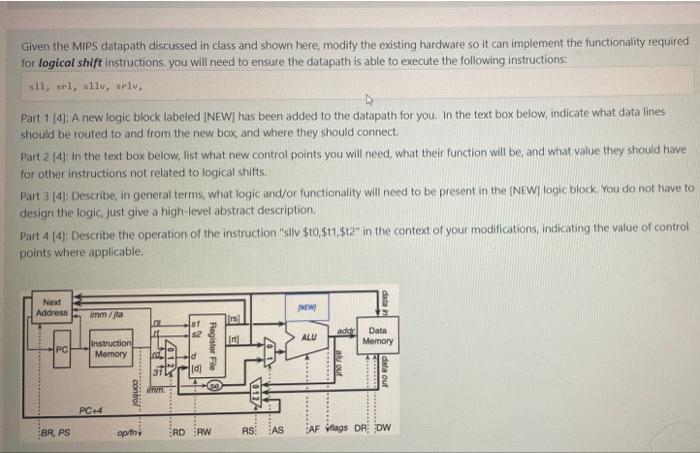 Solved Given the MIPS datapath discussed in class and shown | Chegg.com
