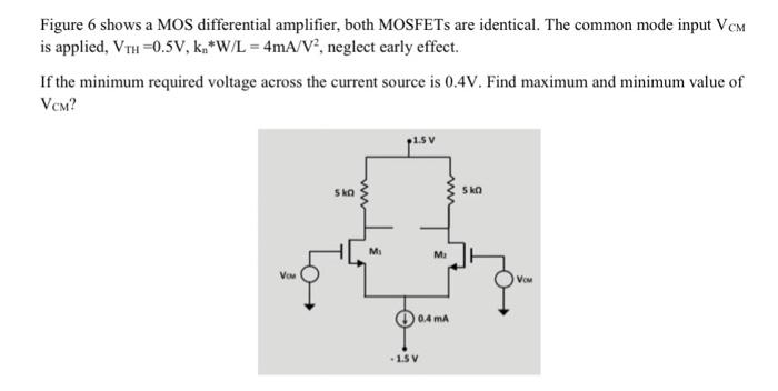 Solved Figure 6 shows a MOS differential amplifier, both | Chegg.com