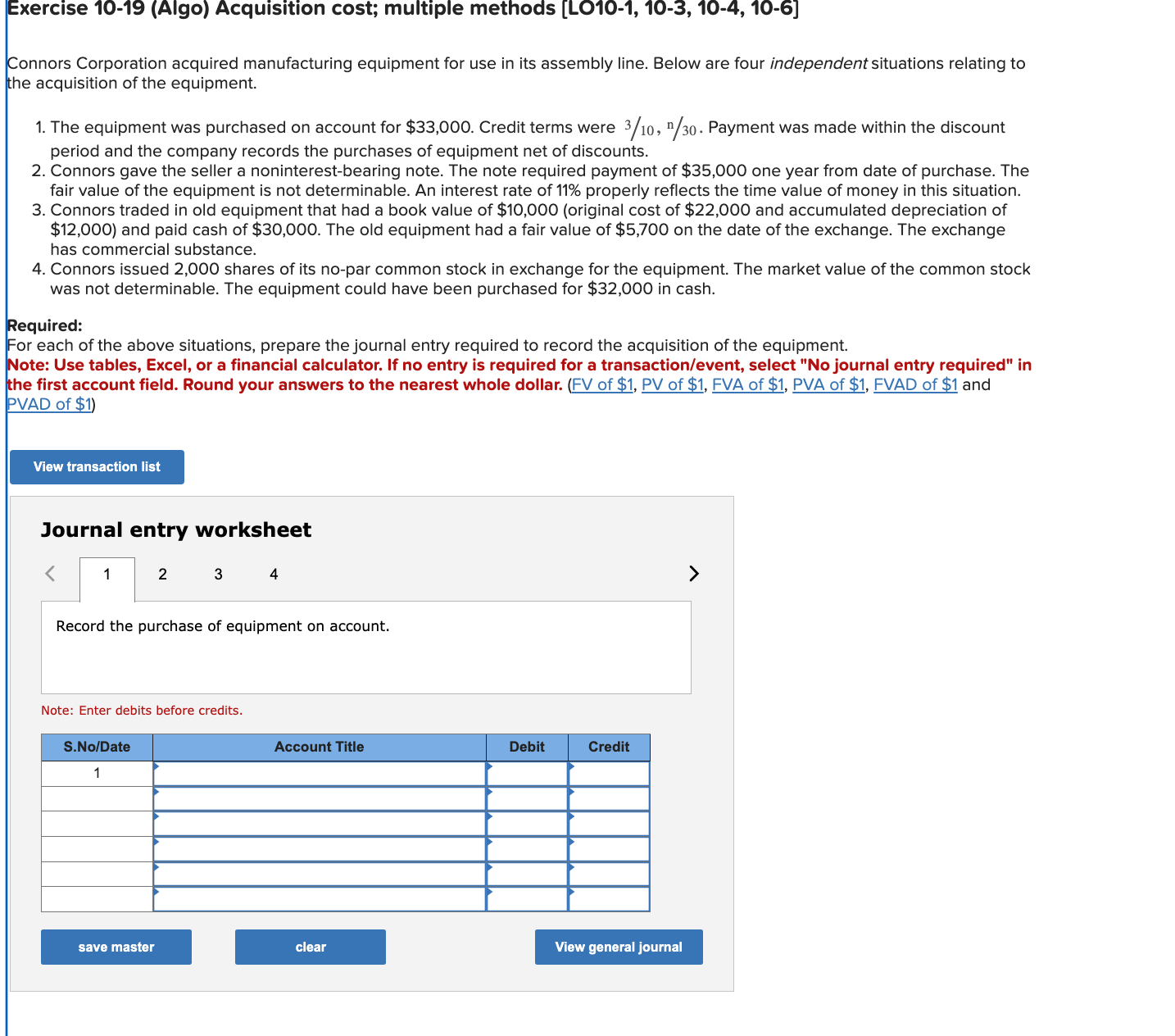 Solved Exercise 10-19 (Algo) ﻿Acquisition cost; multiple | Chegg.com
