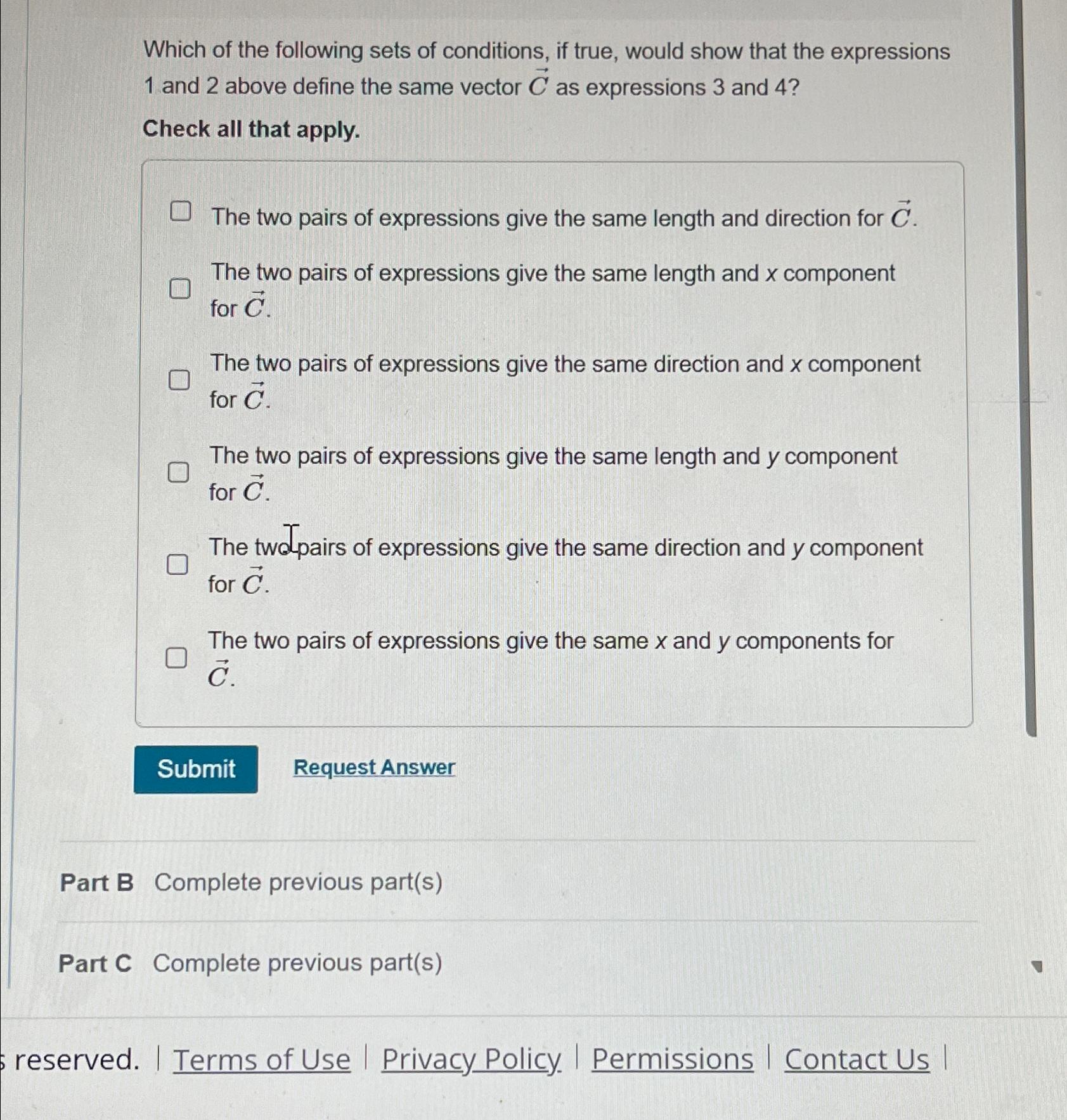 Solved Which of the following sets of conditions, if true, | Chegg.com