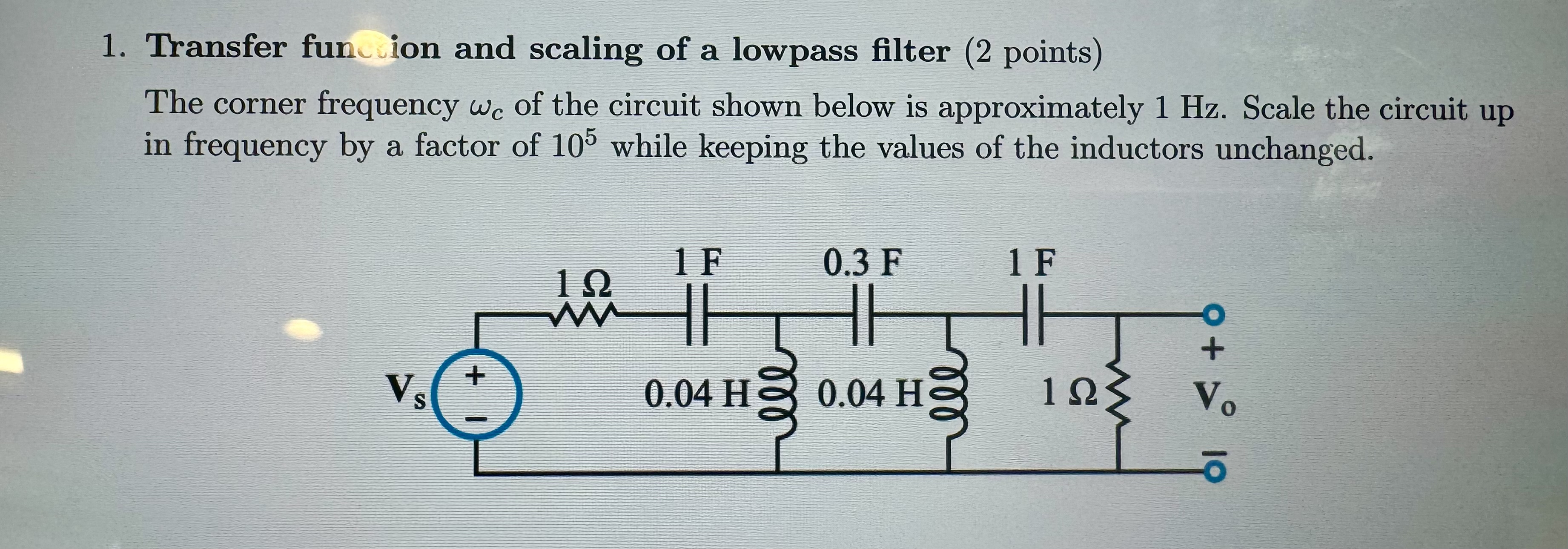 Solved Transfer funcion and scaling of a lowpass filter (2 | Chegg.com