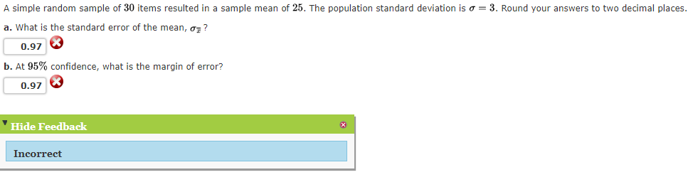 Solved A simple random sample of 30 ﻿items resulted in a | Chegg.com