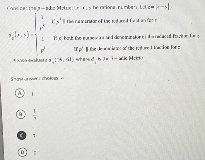 Solved Consider the Euclidean Metric. Please evaluate | Chegg.com
