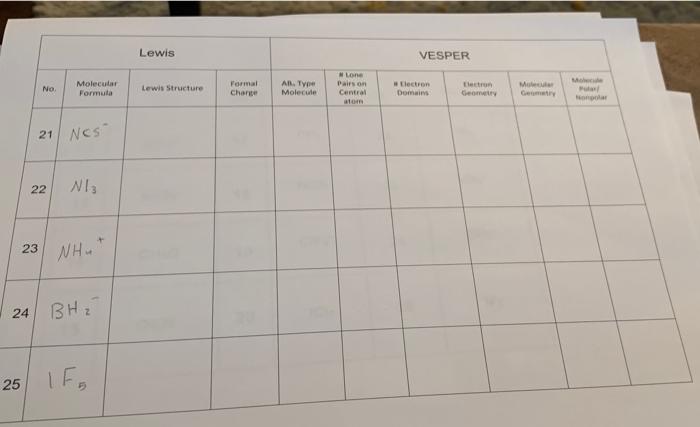 Solved Lewis VESPER M No Molecular Formula Lewis Structure | Chegg.com