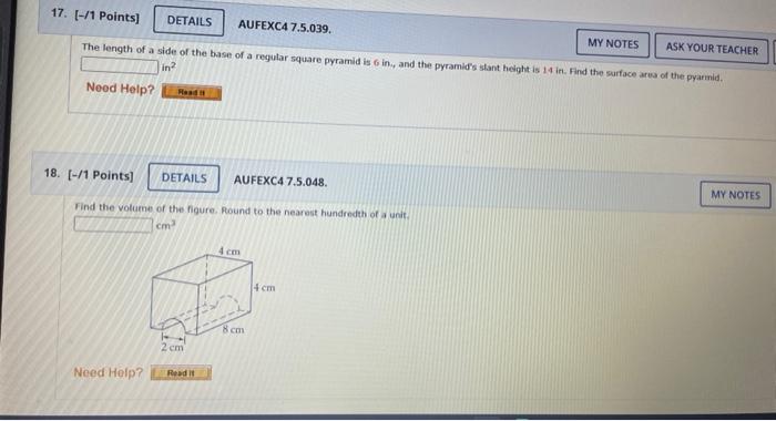 Solved The length of a side of the base of a regutar square | Chegg.com