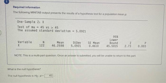 Solved Required information The following MINITAB output | Chegg.com