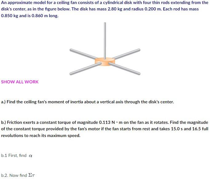 Solved An approximate model for a ceiling fan consists of a | Chegg.com