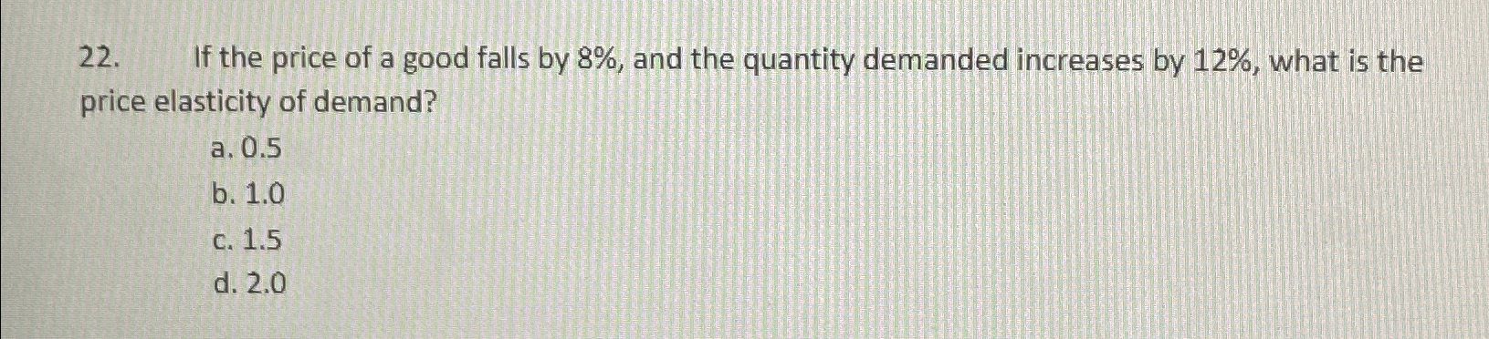Solved If the price of a good falls by 8%, ﻿and the quantity | Chegg.com