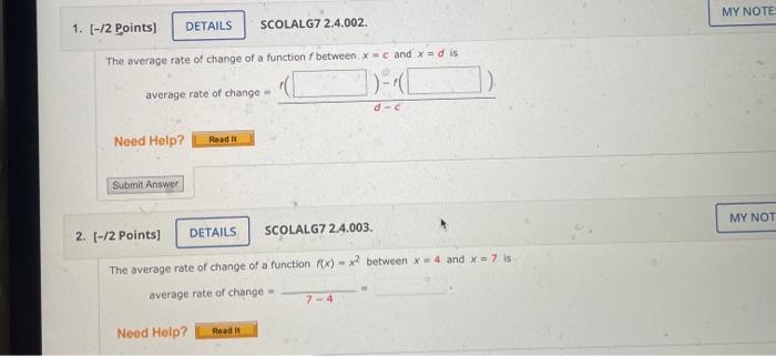 Solved The average rate of change of a function f between, | Chegg.com