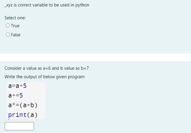 Solved _xyz is correct variable to be used in python Select | Chegg.com