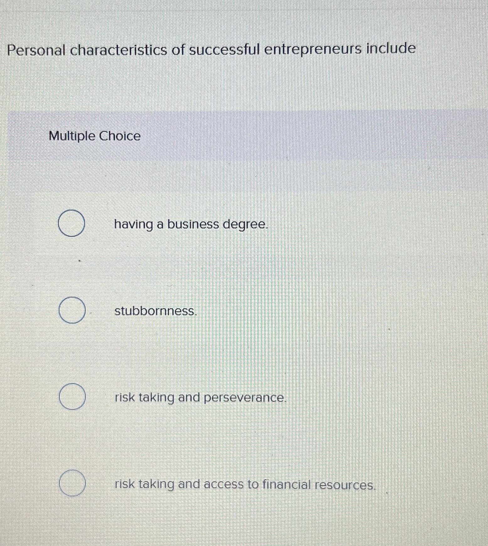 Solved Personal characteristics of successful entrepreneurs | Chegg.com