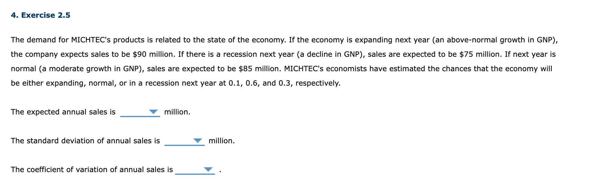 Solved 4. ﻿Exercise 2.5The demand for MICHTEC's products is | Chegg.com