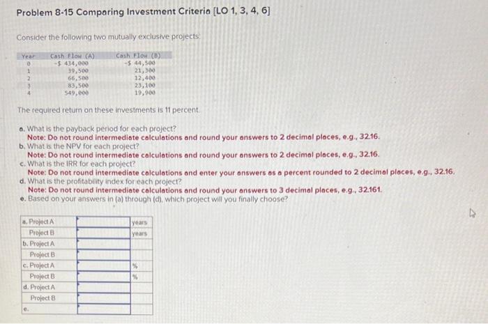 Solved Problem 8 15 Comparing Investment Criteria Lo 1 3 