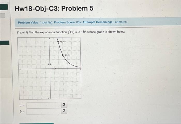 Solved (1 point) Find the exponential function f(x)=a⋅bx | Chegg.com