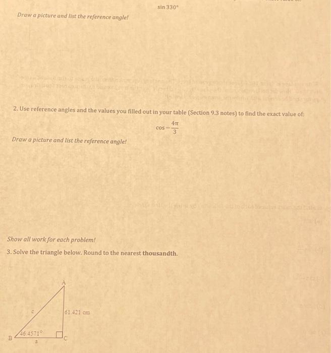 Solved sin 330 Draw a picture and list the reference angle! | Chegg.com