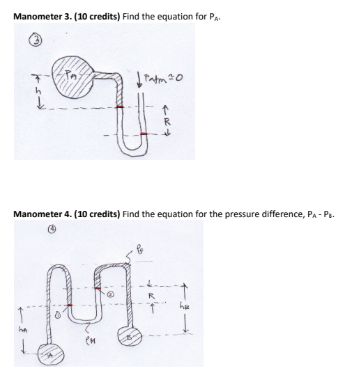 Solved Manometer 3. (10 credits) Find the equation for PA- 7 | Chegg.com