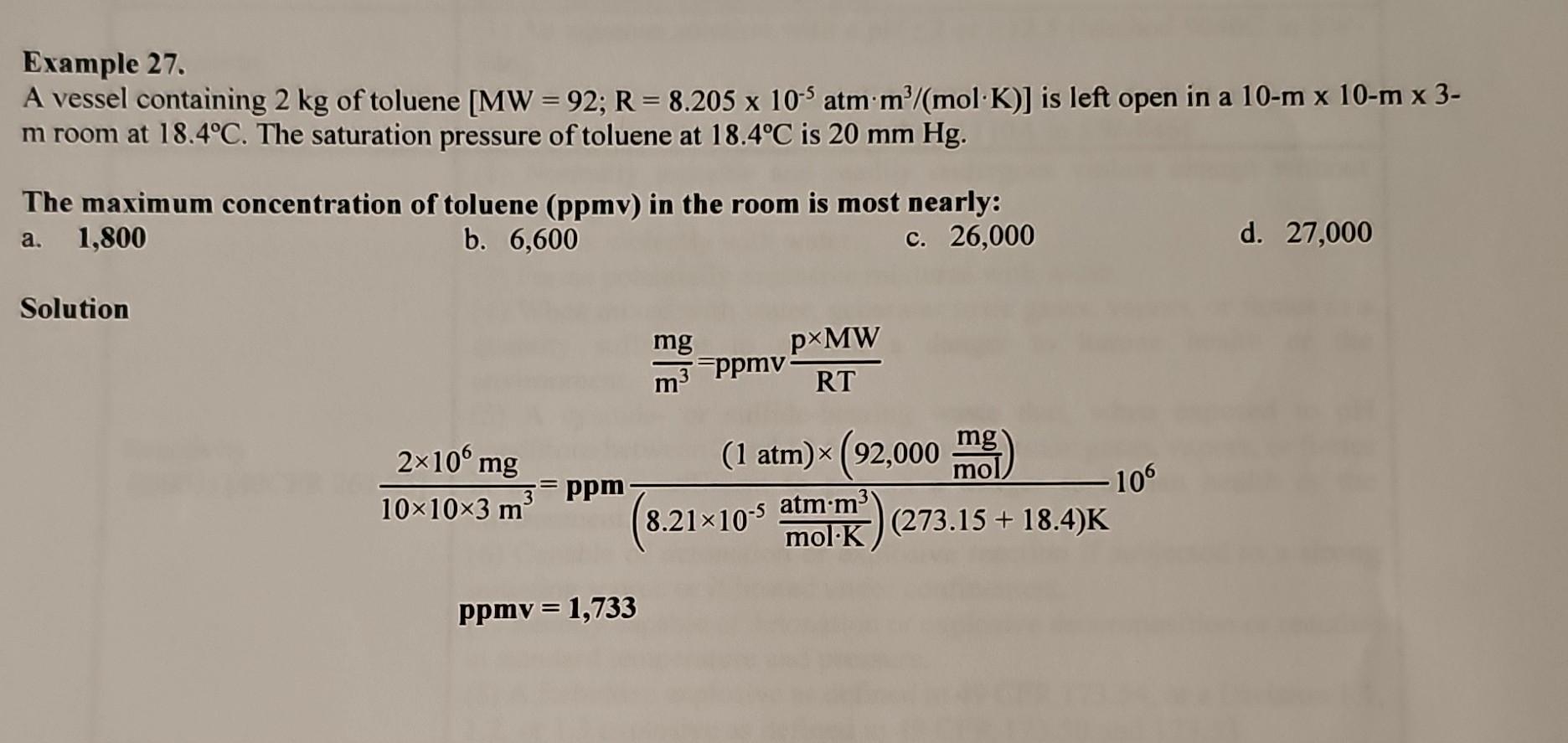 Solved Example 27. A vessel containing 2 kg of toluene | Chegg.com