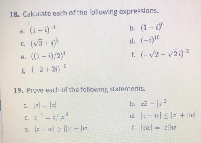Solved 18. Calculate each of the following expressions. a. | Chegg.com