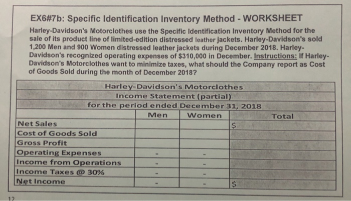 Solved EX6#7b: Specific Identification Inventory Method - | Chegg.com