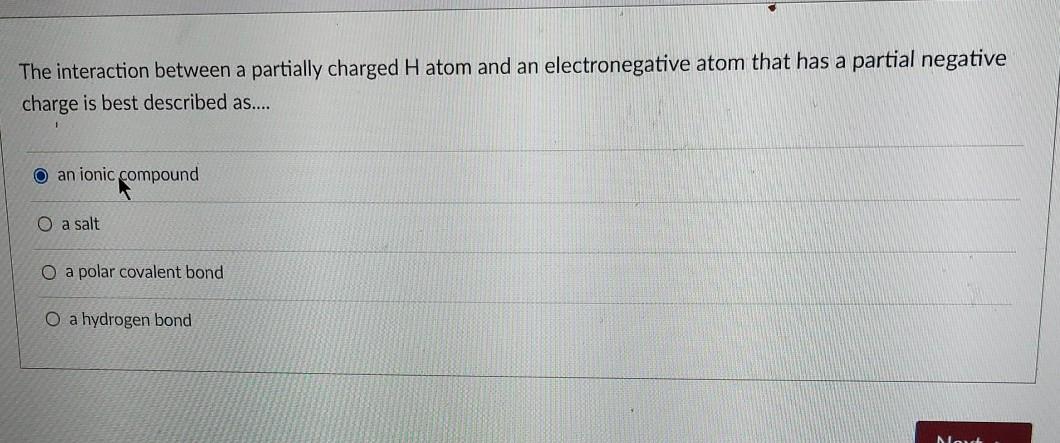 Solved The interaction between a partially charged H atom | Chegg.com