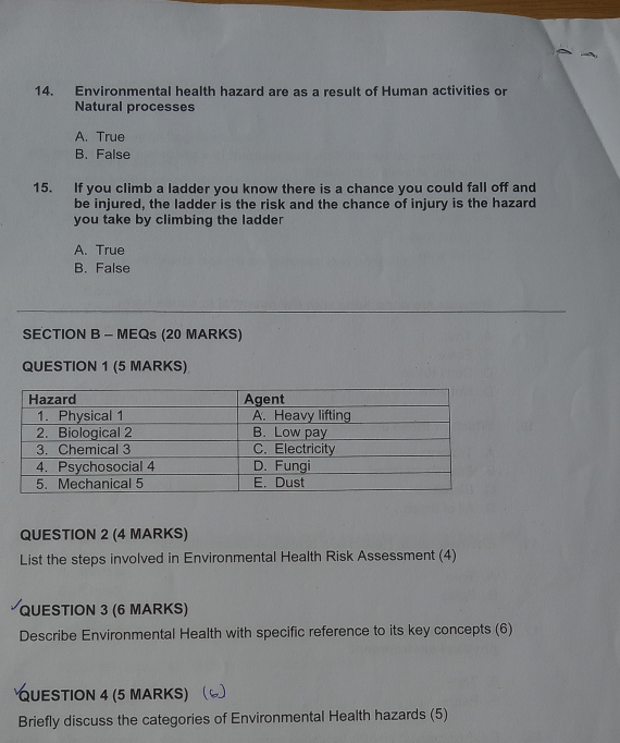 Solved Environmental health hazard are as a result of Human | Chegg.com