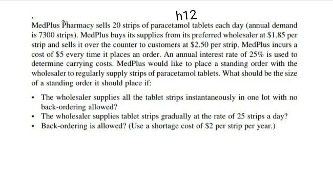 Solved h12 MedPlus Pharmacy sells 20 strips of paracetamol | Chegg.com