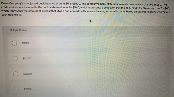 Solved Owen Company's unadjusted book balance at June 30 is | Chegg.com