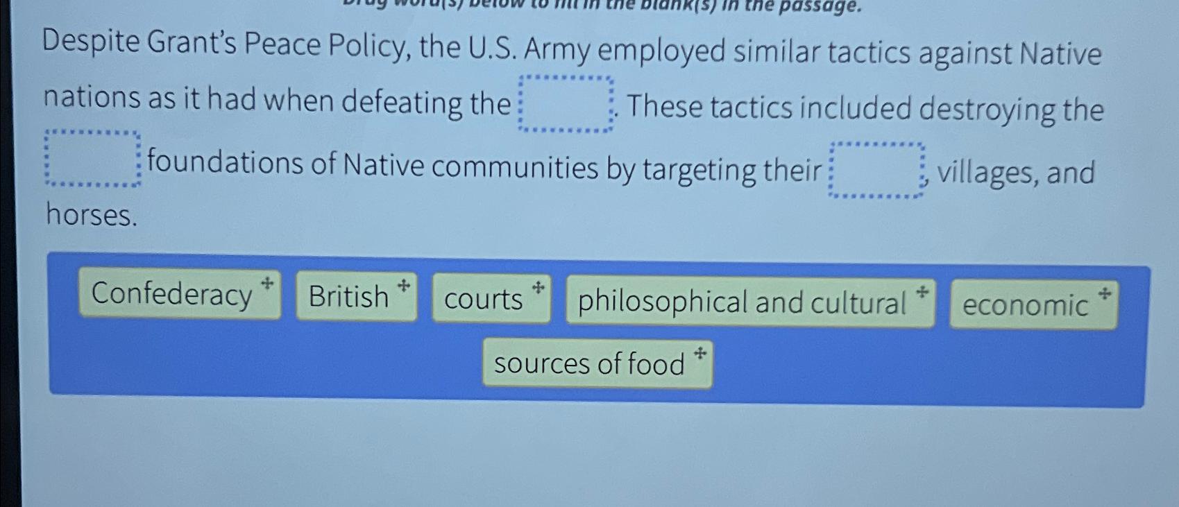 Solved Despite Grant's Peace Policy, the U.S. ﻿Army employed | Chegg.com