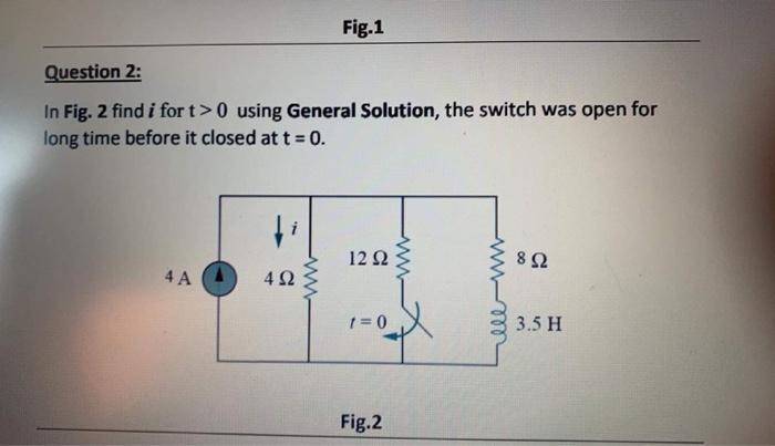 Solved Fig.1 Question 2: In Fig. 2 find i fort >0 using | Chegg.com