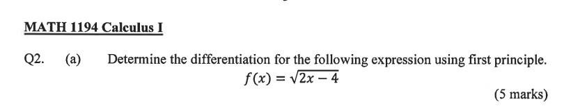 Solved MATH 1194 Calculus I Q2. (a) Determine the | Chegg.com