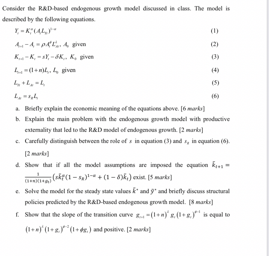 Solved Consider the R&D-based endogenous growth model | Chegg.com