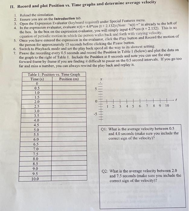 Solved II. Record and plot Position vs. Time graphs and | Chegg.com