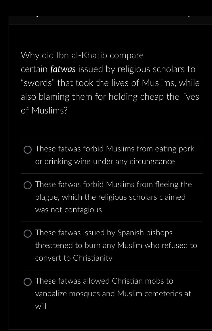 Solved Why did Ibn al-Khatib compare certain fatwas issued | Chegg.com
