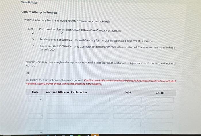 Solved Current Attempt in Progress Ivanhoe Compary has the | Chegg.com