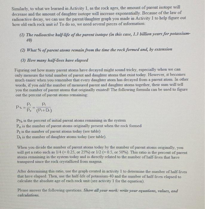 Solved Activity 2: Using Radiometric Dating to Determine the | Chegg.com