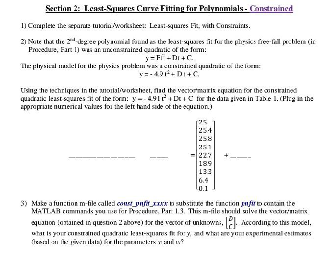 Section 2: Least-Squares Curve Fitting for | Chegg.com
