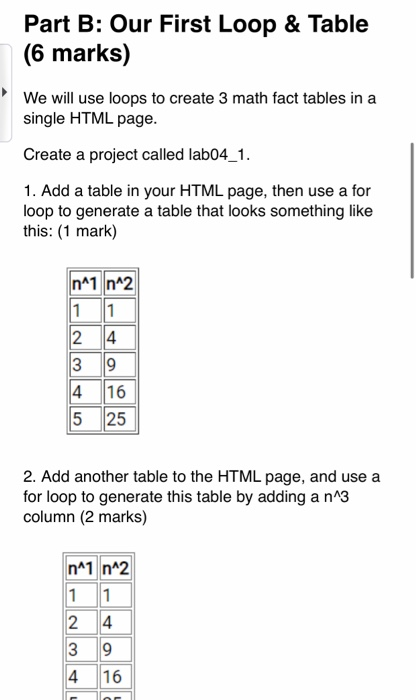 Solved Part B: Our First Loop & Table (6 marks) We will use | Chegg.com