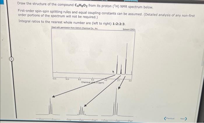 Solved Draw the structure of the compound C4H8O2 from its | Chegg.com