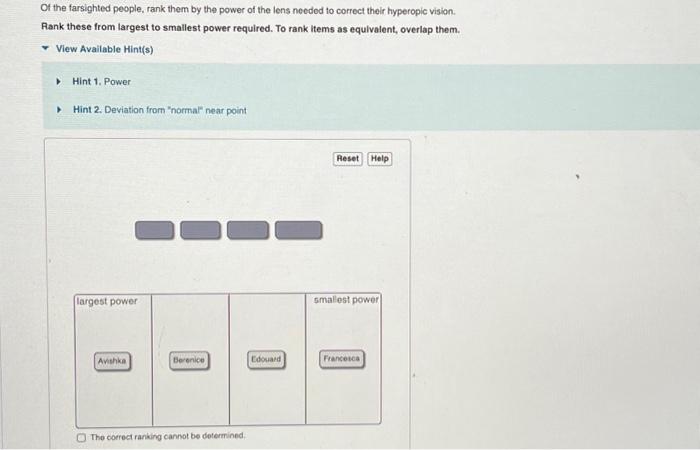 Of the farsighted people, rank them by the power of | Chegg.com