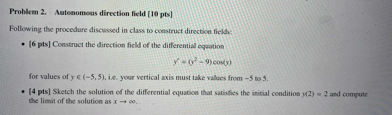 Solved Problem 2. ﻿Autonomous direction field [10 | Chegg.com