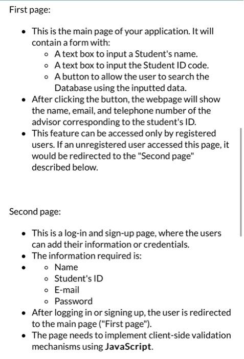 Solved You need to implement a web application that is split | Chegg.com